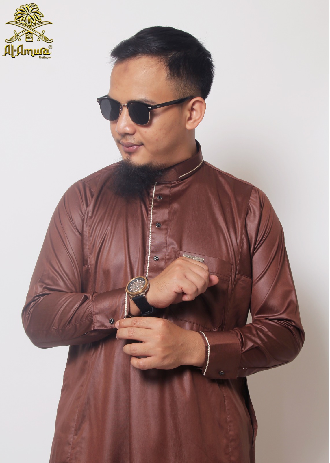 JUBAH THOBE SAUDI AL-AMWA PLATINUM Bordir Smok - Al-Amwa